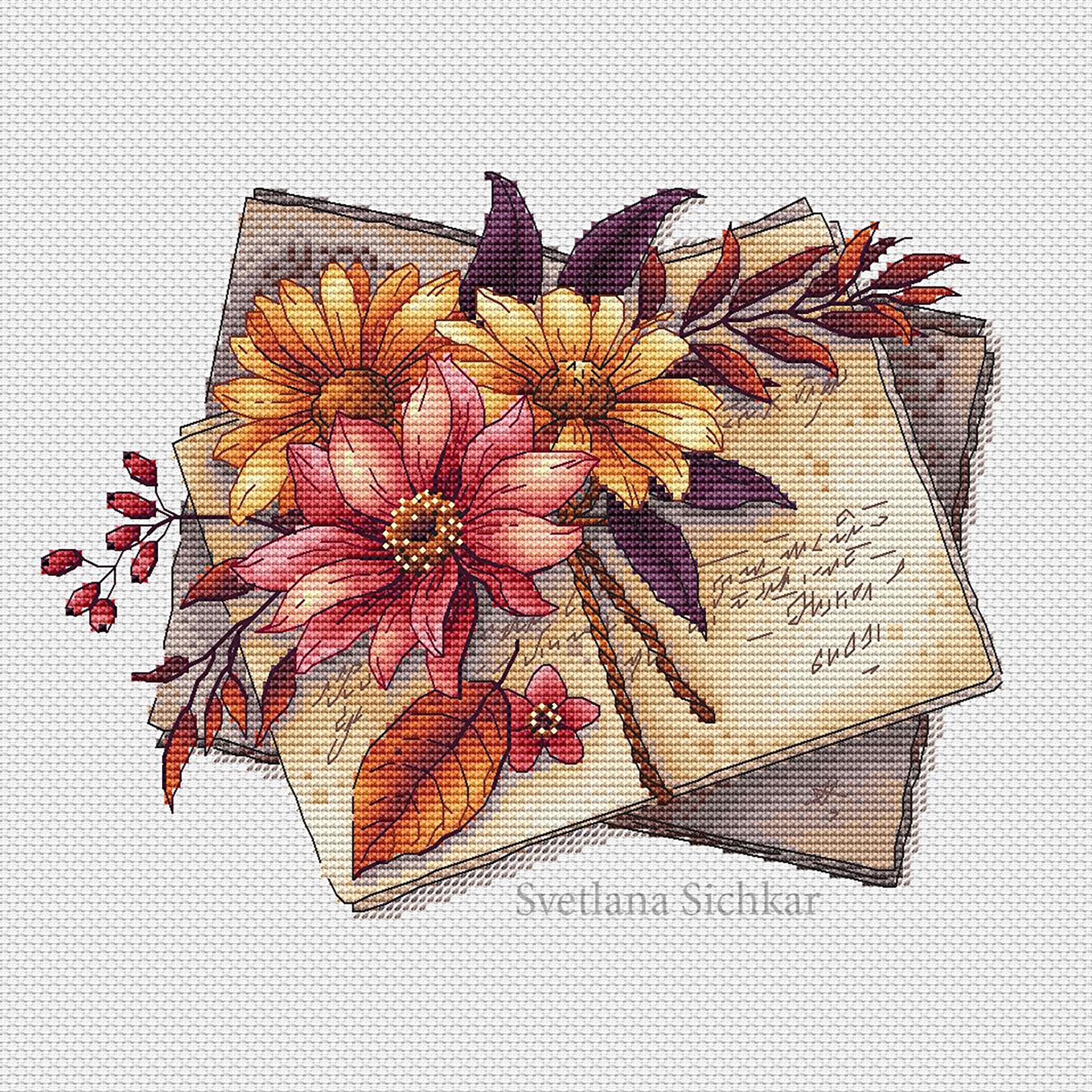 Fall Cross Stitch Pattern PDF Flowers Counted Cross Stitch - Etsy
