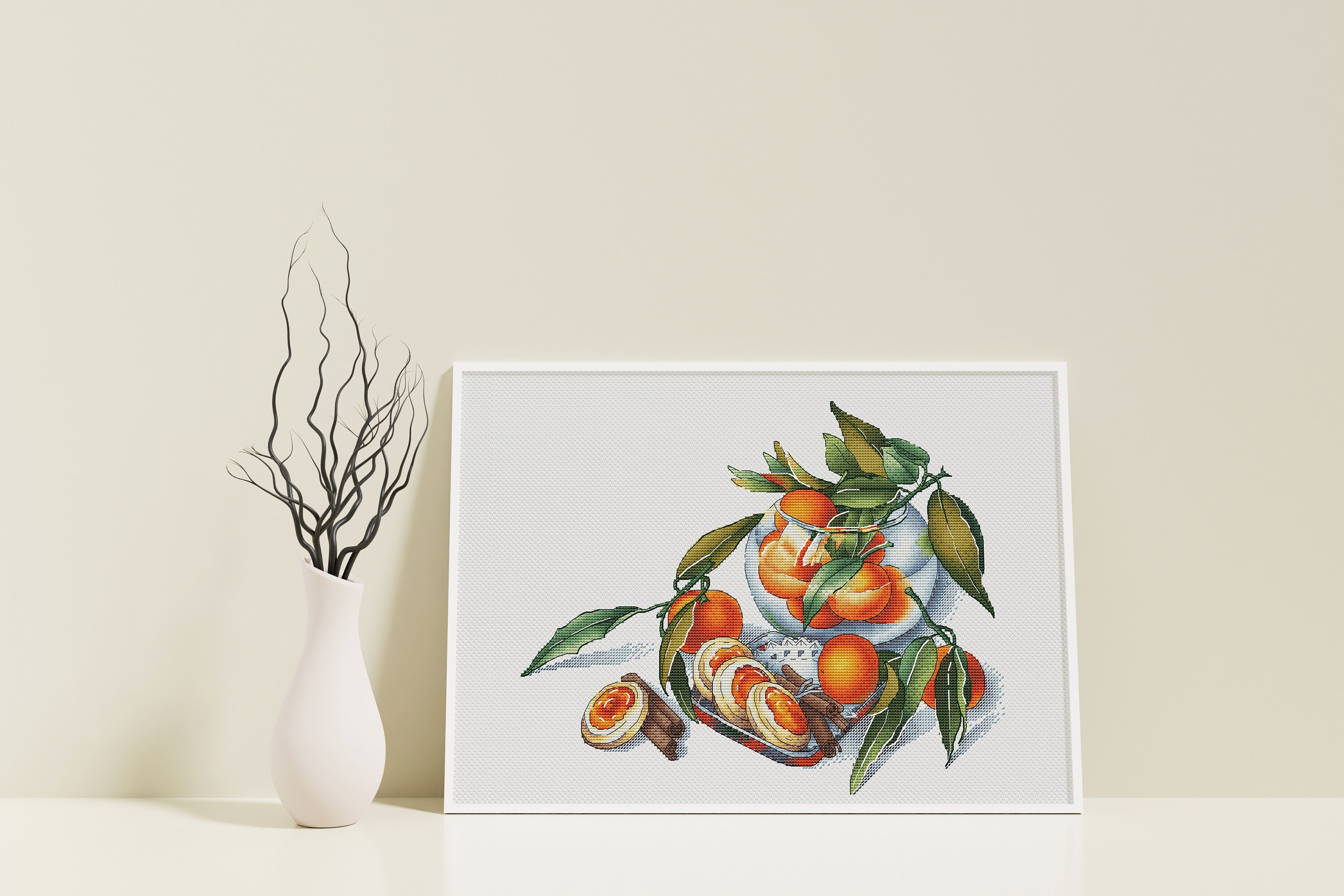 Still Life Cross Stitch Pattern PDF Tangerine Cross Stitch | Etsy