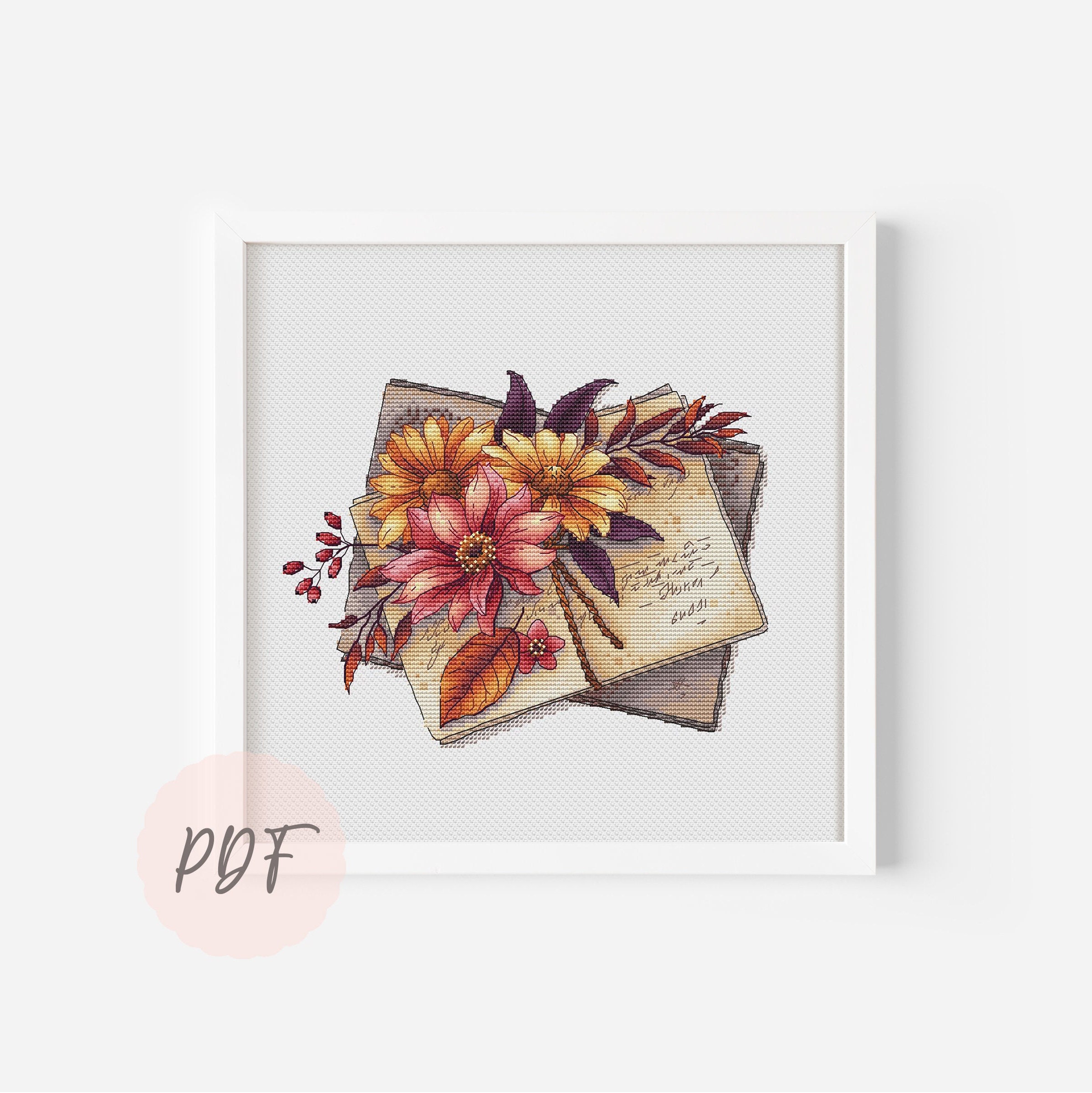 Fall Cross Stitch Pattern PDF Flowers Counted Cross Stitch - Etsy