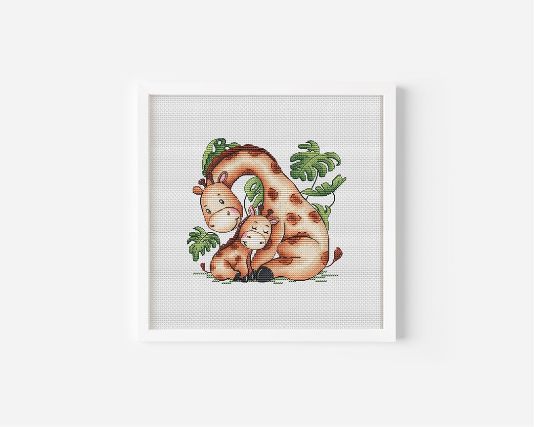 Giraffes Cross Stitch Pattern PDF, Animal Embroidery, Giraffe Baby Hand Embroidery Digital ...