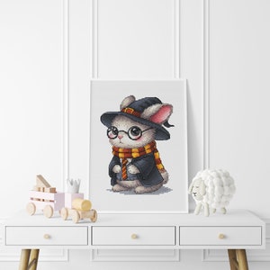 Magical Wizard Rabbit Cross Stitch Pattern Wizard Bunny Hand Embroidery ...