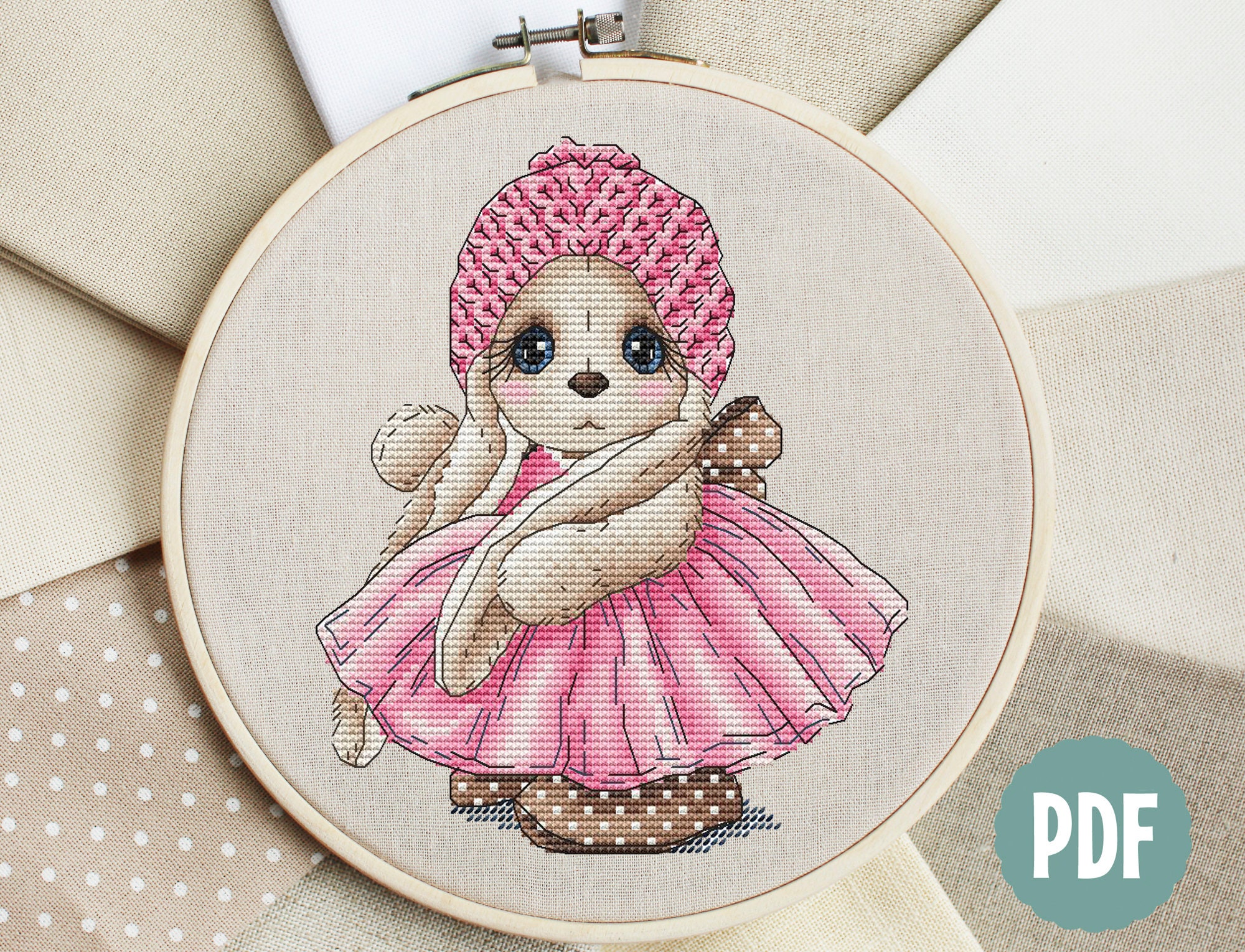Pink Dress Bunny Girl Cross Stitch Pattern PDF Rabbit Cross - Etsy