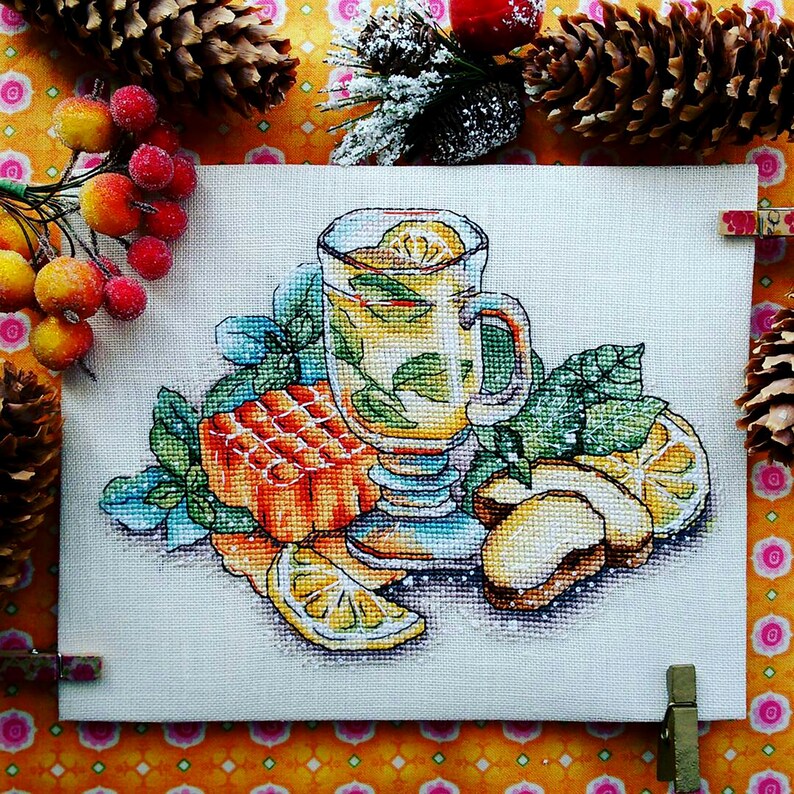 Tea Cross Stitch Pattern PDF Cup Ginger Tea Counted Cross - Etsy