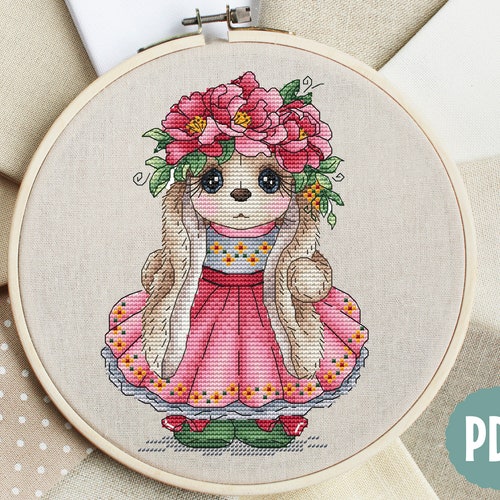 Pink Dress Rabbit Girl Cross Stitch Pattern PDF Bunny Cross - Etsy
