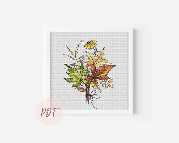 Fall Cross Stitch Pattern PDF Flower Bouquet Counted Cross - Etsy