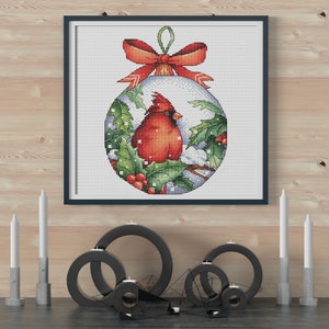 Red Cardinal Ornament Cross Stitch Pattern PDF, Handmade Festive ...