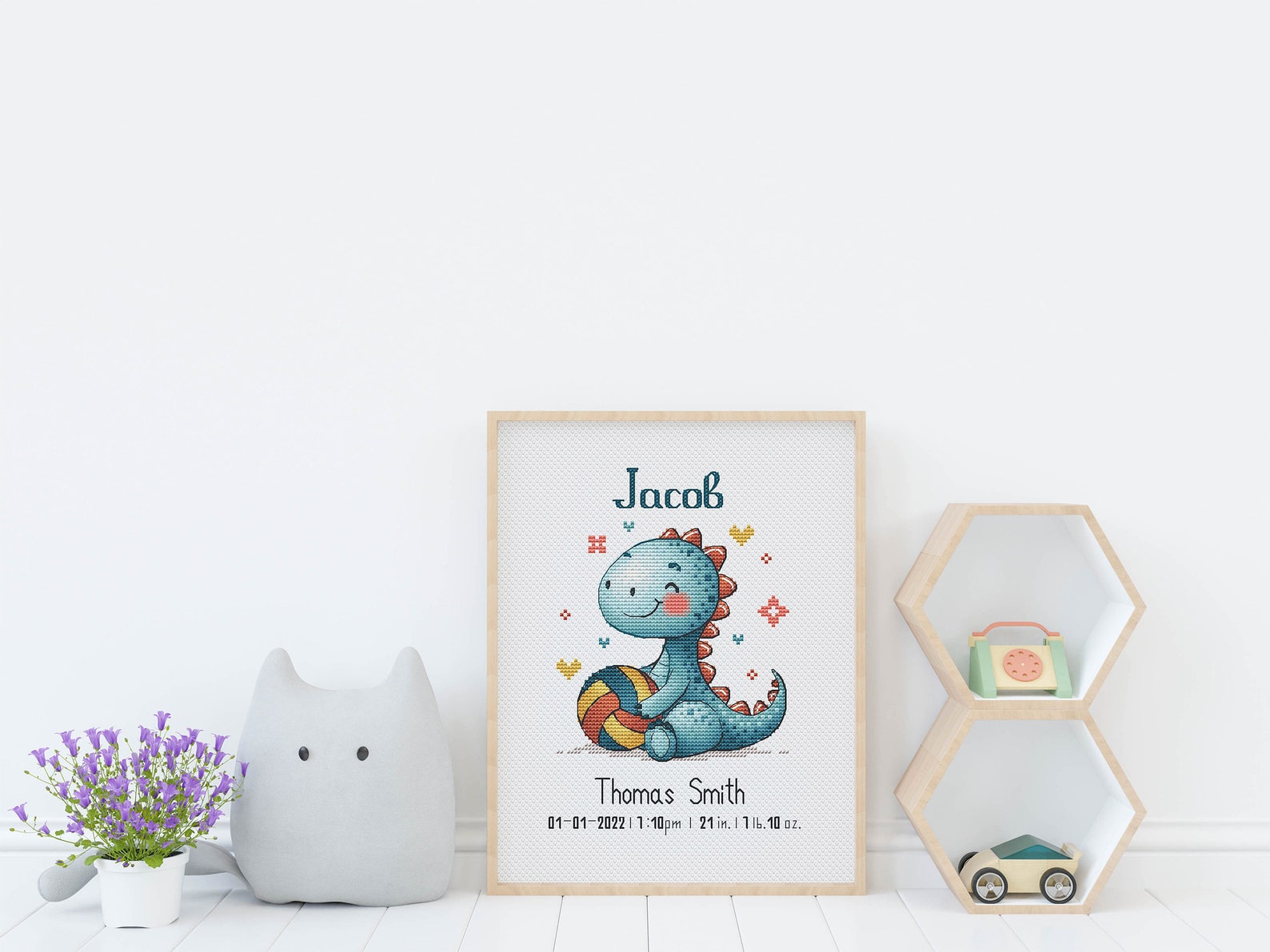 Personalized Dinosaur Birth Announcement Cross Stitch Pattern PDF ...