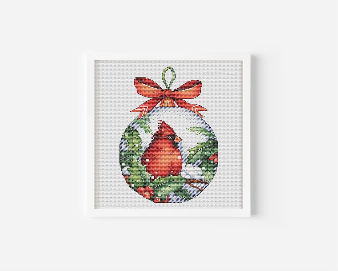 Red Cardinal Ornament Cross Stitch Pattern PDF, Handmade Festive ...