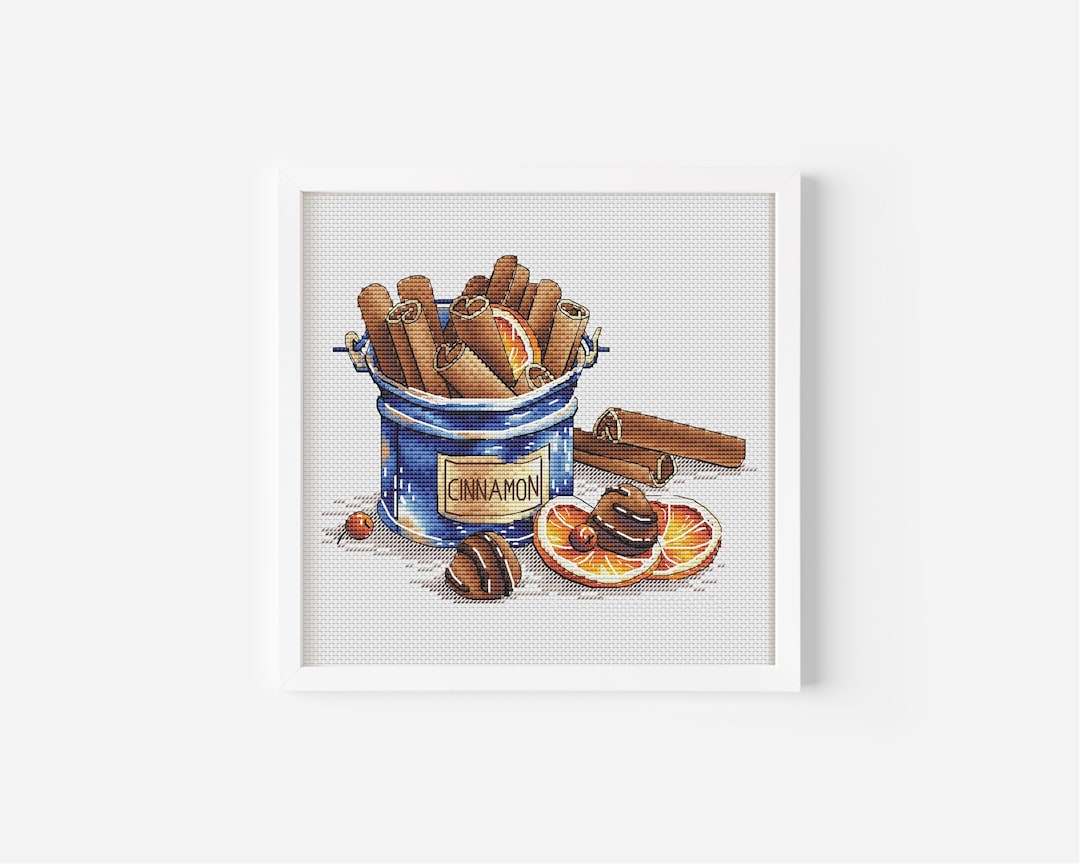 Kitchen Cross Stitch Rustic Cinnamon Cookie Box Instant Download ...