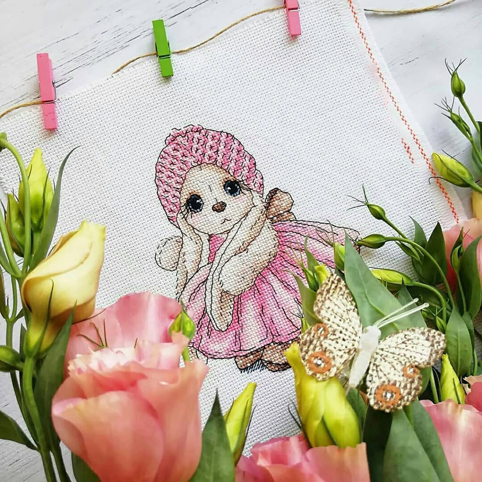 Pink Dress Bunny Girl Cross Stitch Pattern PDF Rabbit Cross - Etsy