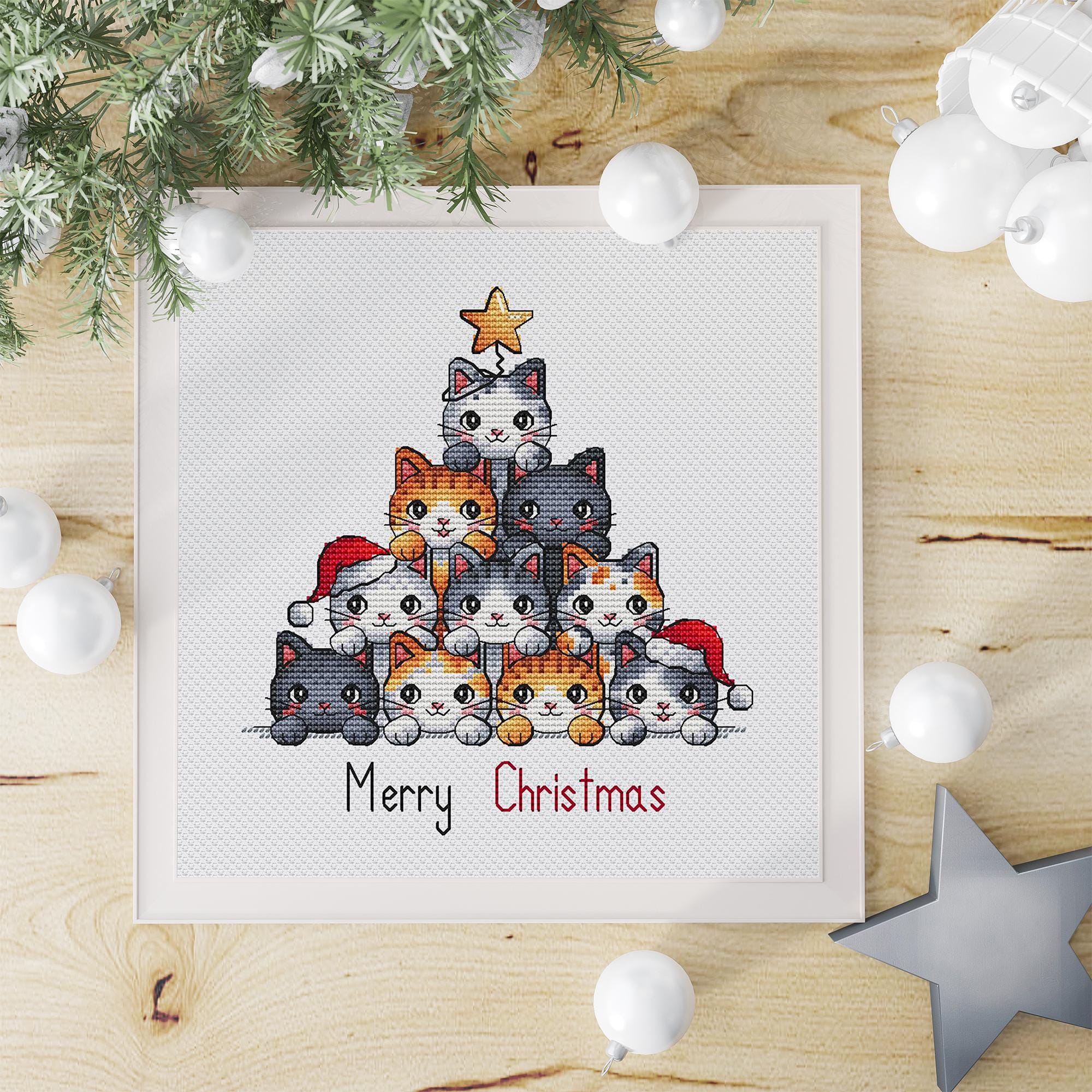 Christmas Cat Tree Cross Stitch Pattern PDF, Kitten Xmas Holiday ...