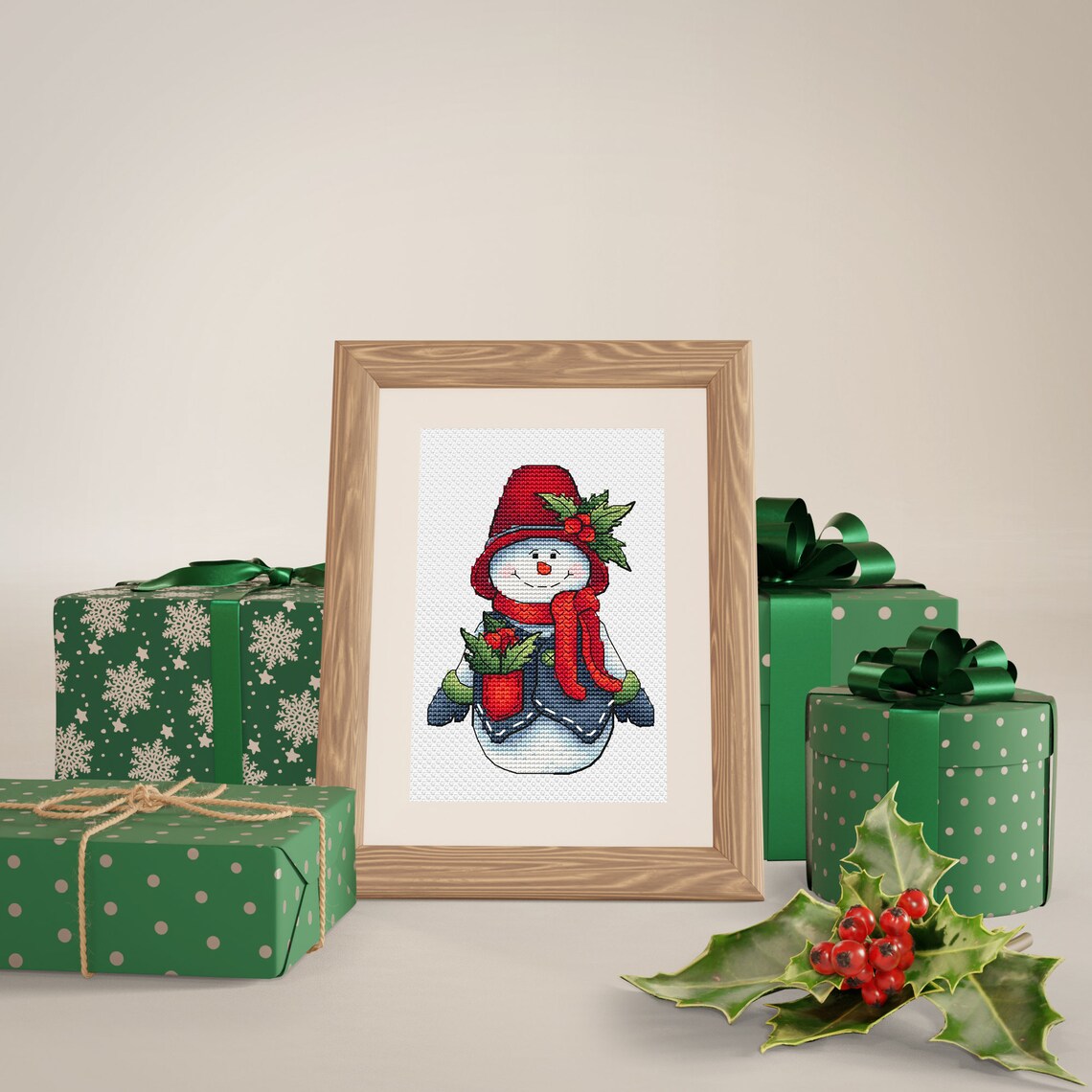 Snowman Cross Stitch Pattern PDF Red Hat Counted Cross - Etsy