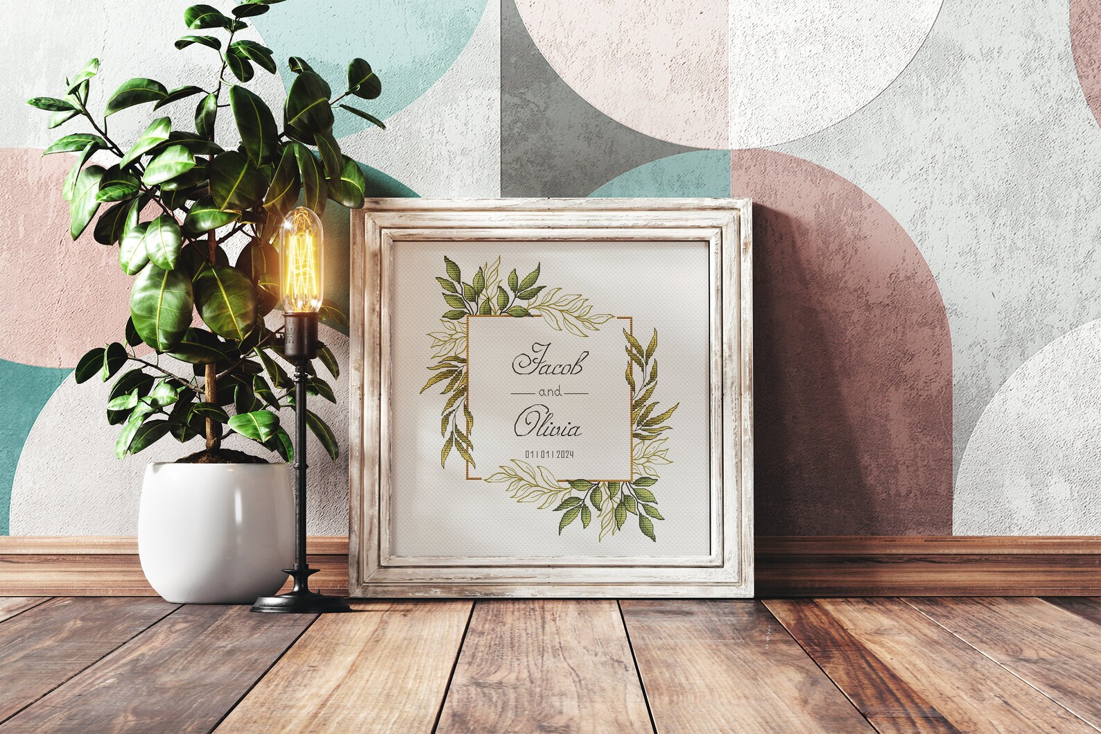 Wedding Monogram Cross Stitch Pattern Template, Personalized Mr & Mrs ...