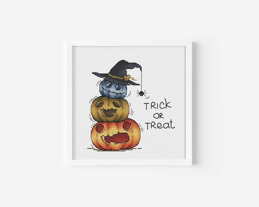 Pumpkin Cross Stitch Pattern PDF, Festive Halloween Cross Stitch Trick ...