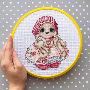 Pale Pink Dress Bunny Cross Stitch Pattern PDF, Rabbit Cross Stitch ...