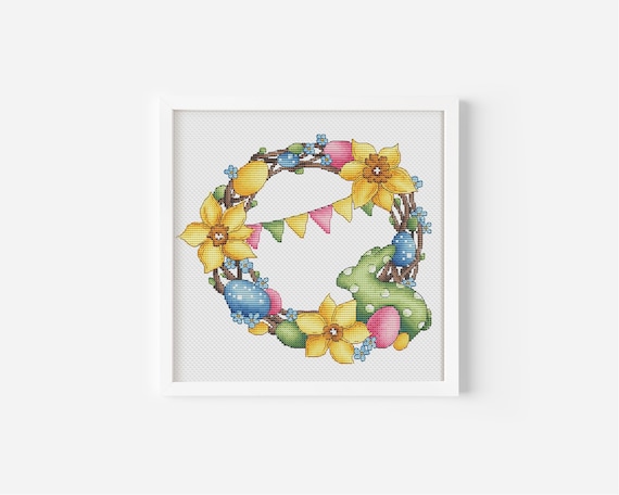 Easter Wreath Cross Stitch Pattern PDF Easter Bunny Cross | Etsy