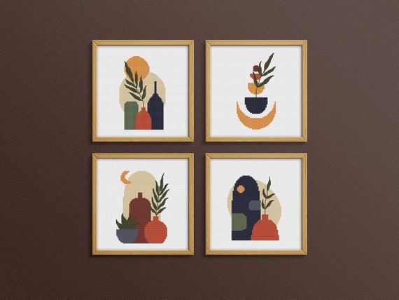 Boho Cross Stitch Pattern PDF Modern Sun and Moon Cross | Etsy