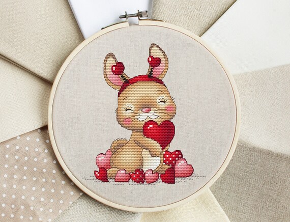 Bunny Cross Stitch Pattern PDF Rabbit Cross Stitch Valentine - Etsy