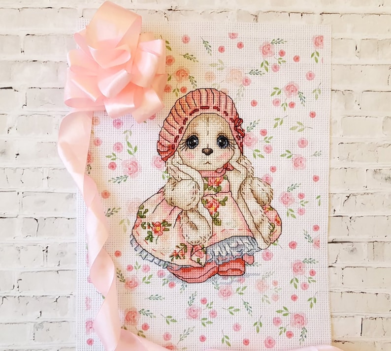 Pale Pink Dress Bunny Cross Stitch Pattern PDF Rabbit Cross - Etsy