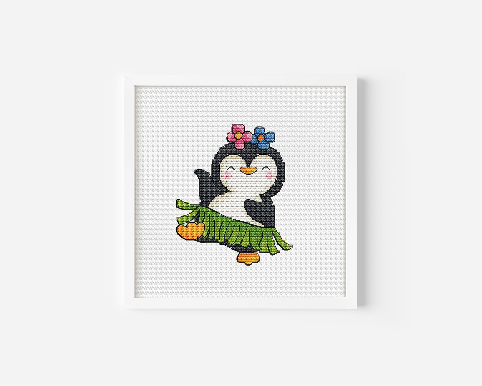 Cute Penguin Dancing Hawaiian Hula in Green Grass Skirt - Etsy