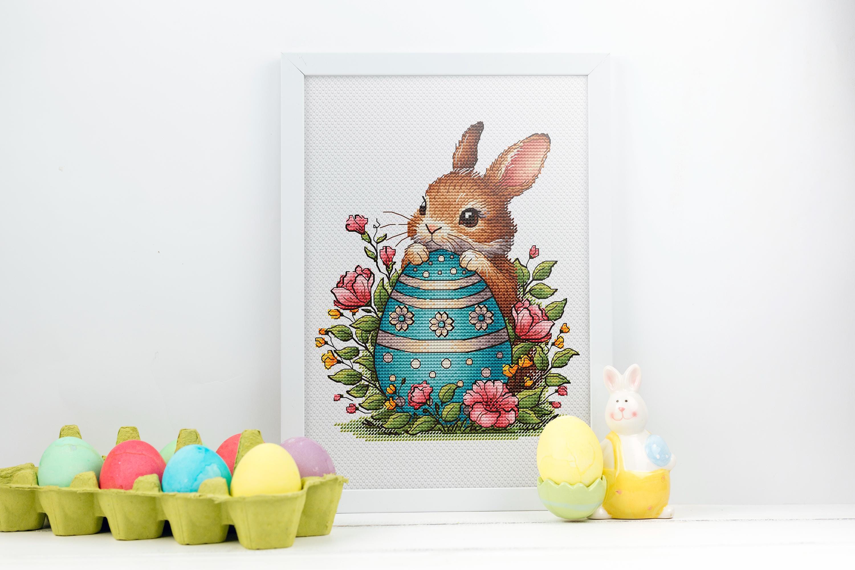 Easter Bunny Cross Stitch Pattern: Rabbit With Egg & Flowers (PDF ...