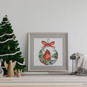 Red Cardinal Ornament Cross Stitch Pattern PDF, Handmade Festive ...