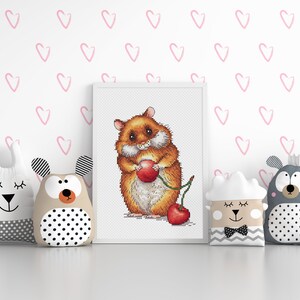 Hamster Cross Stitch Pattern PDF, Cherry Cross Stitch, Hamster Treats ...