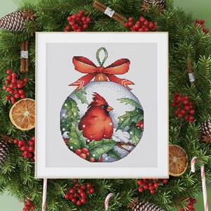 Red Cardinal Ornament Cross Stitch Pattern PDF, Handmade Festive ...