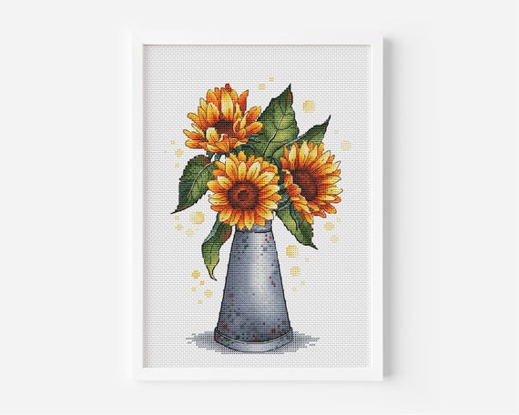 Sunflower Cross Stitch Pattern PDF Flower Bouquet Embroidery | Etsy