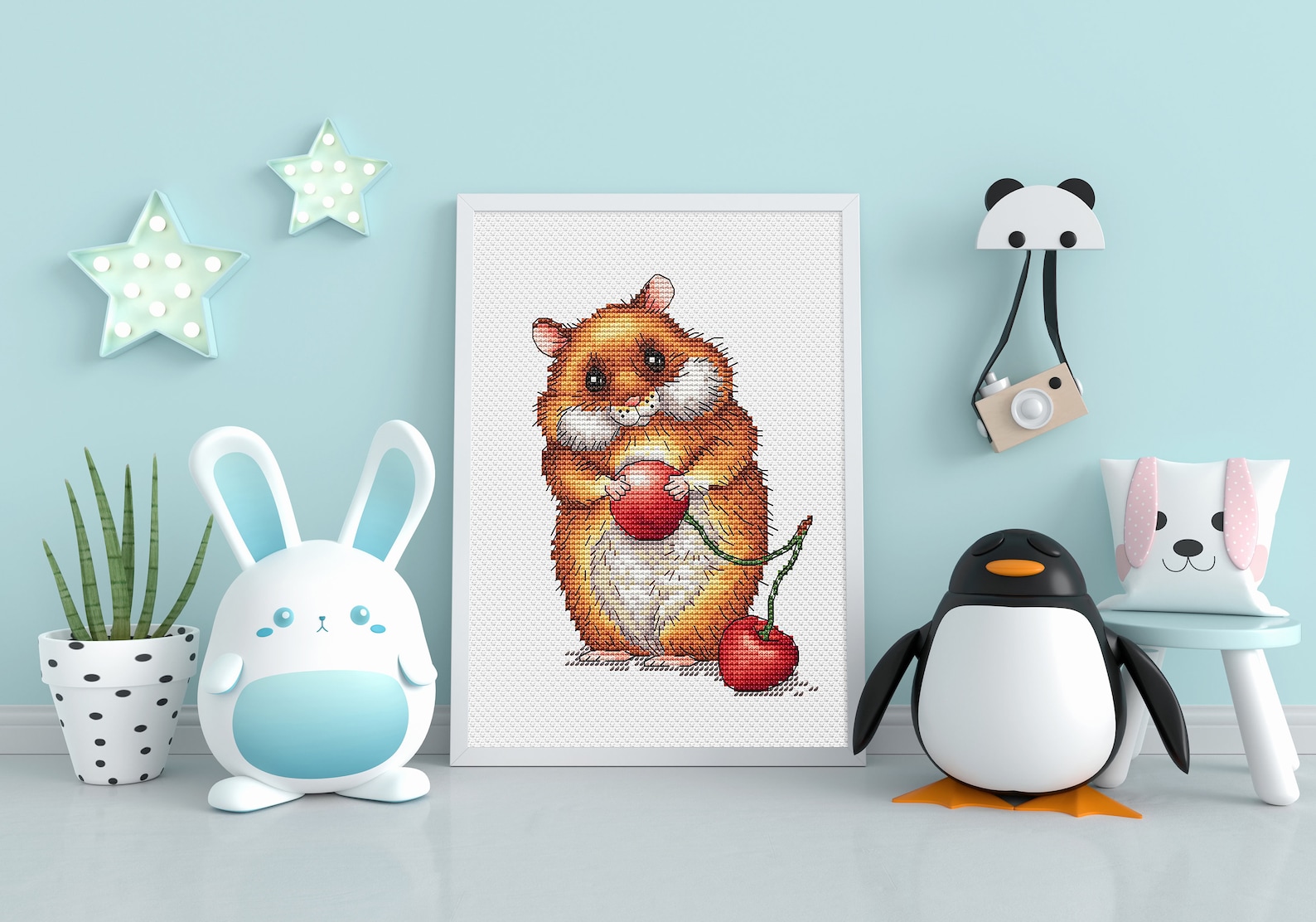 Hamster Cross Stitch Pattern PDF Cherry Cross Stitch Hamster | Etsy