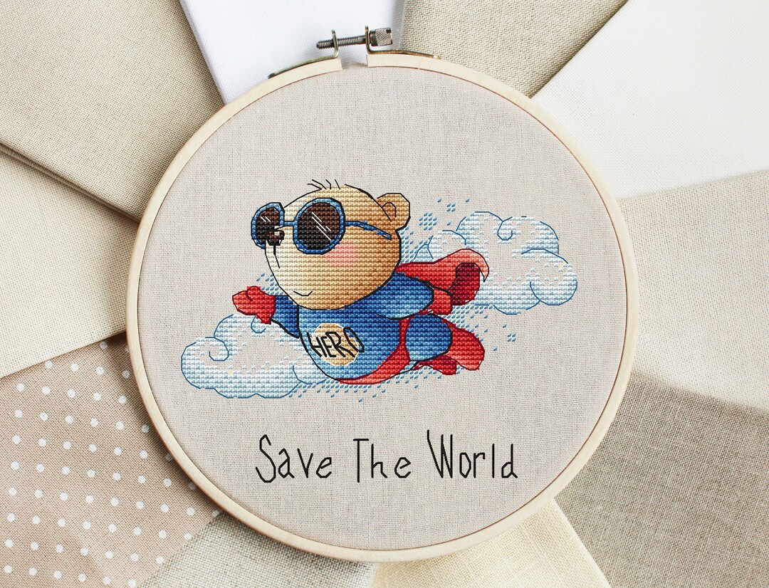 Bear Cross Stitch Pattern PDF Instant Download Superhero - Etsy