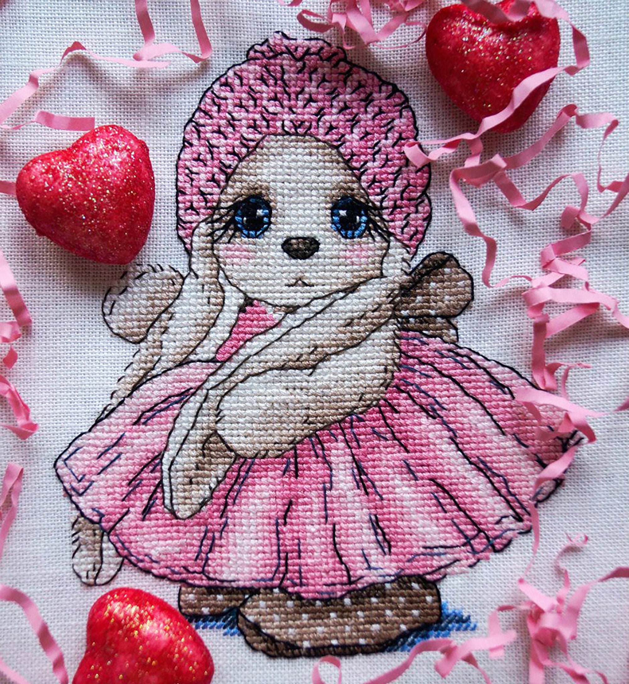 Pink Dress Bunny Girl Cross Stitch Pattern PDF Rabbit Cross - Etsy