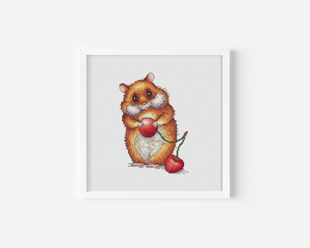 Hamster Cross Stitch Pattern PDF, Cherry Cross Stitch, Hamster Treats ...