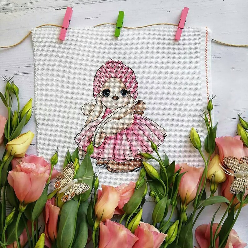 Pink Dress Bunny Girl Cross Stitch Pattern PDF Rabbit Cross - Etsy