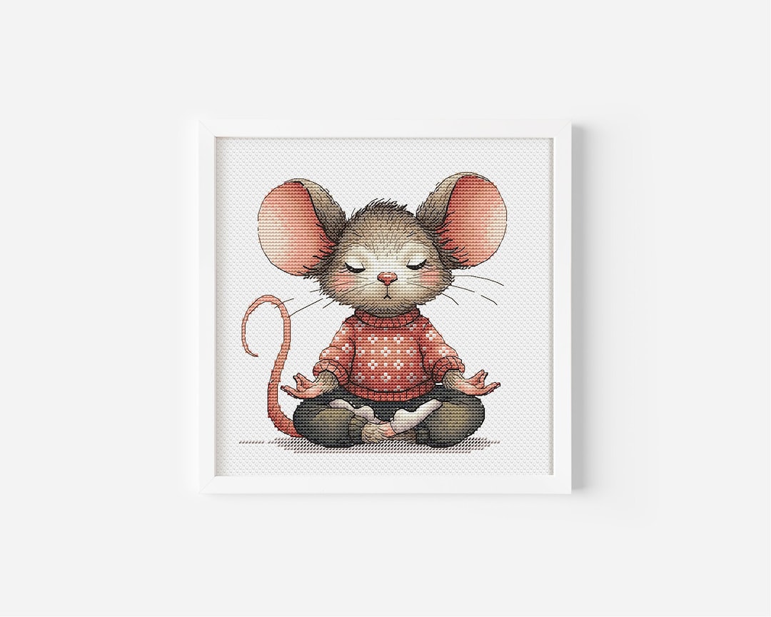 Yoga Mouse Cross Stitch Pattern, Relaxing Meditating Zen Master Gift ...