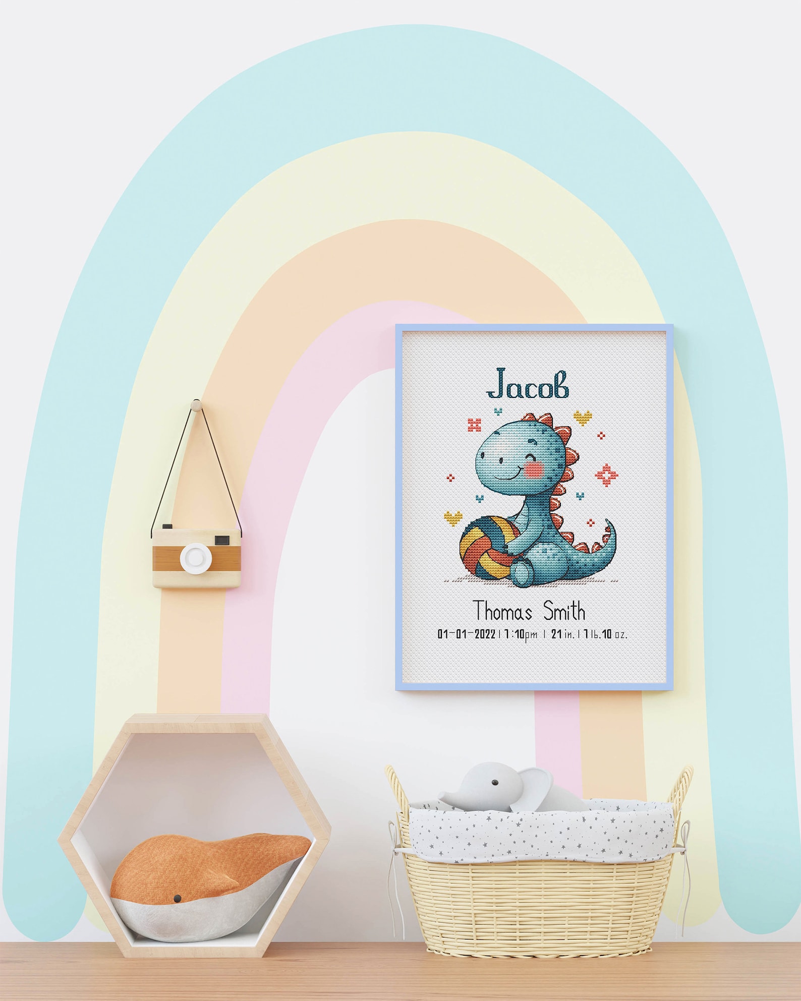 Personalized Dinosaur Birth Announcement Cross Stitch Pattern PDF ...