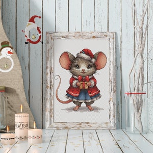 Mouse Cross Stitch Pattern PDF, Christmas Mouse Hand Embroidery Design ...