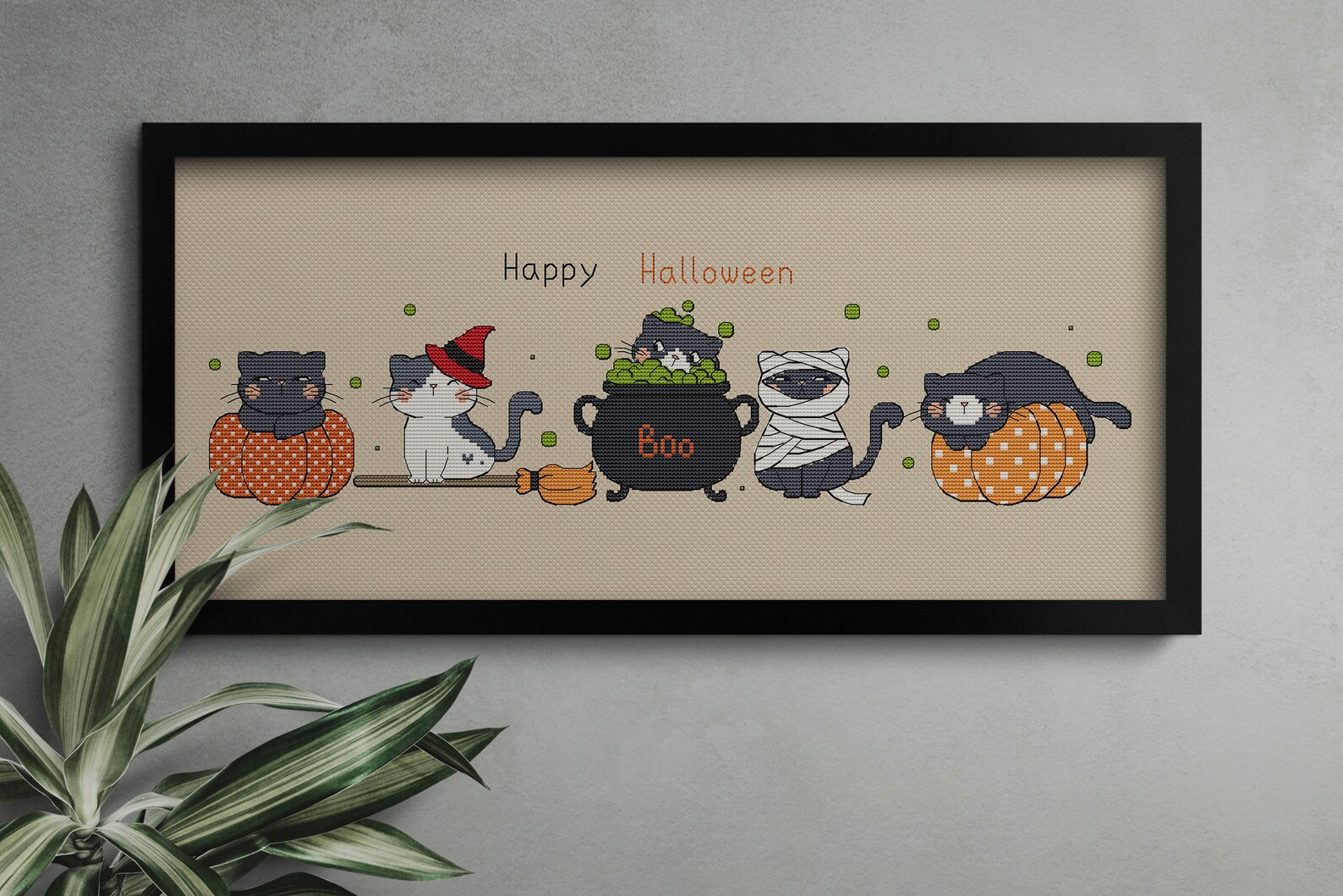 Halloween Art, Black Cat in Pumpkin Cross Stitch PDF, Trick or Treat ...