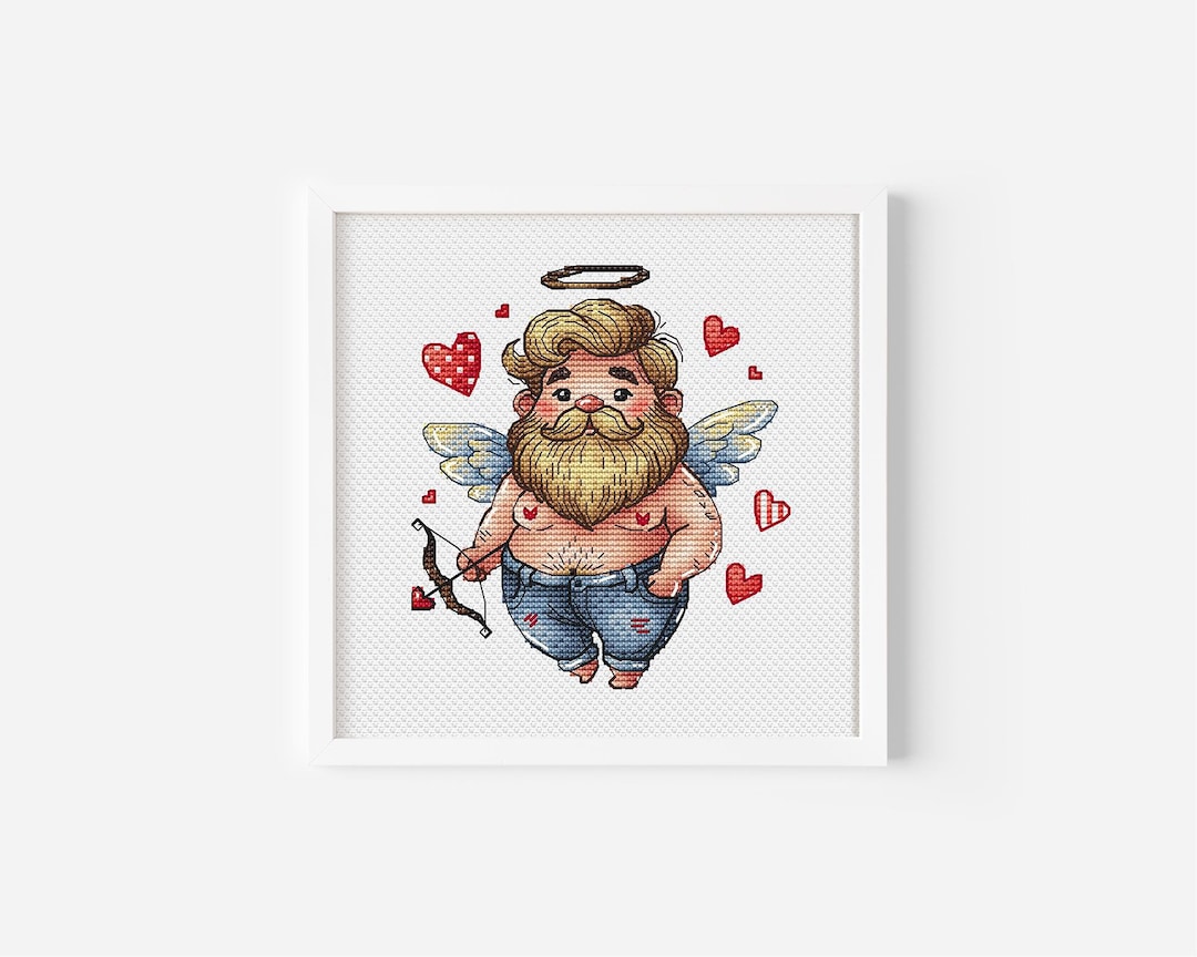 Bearded Cupid Cross Stitch Pattern, Chubby Angel With Bow and Arrow ...