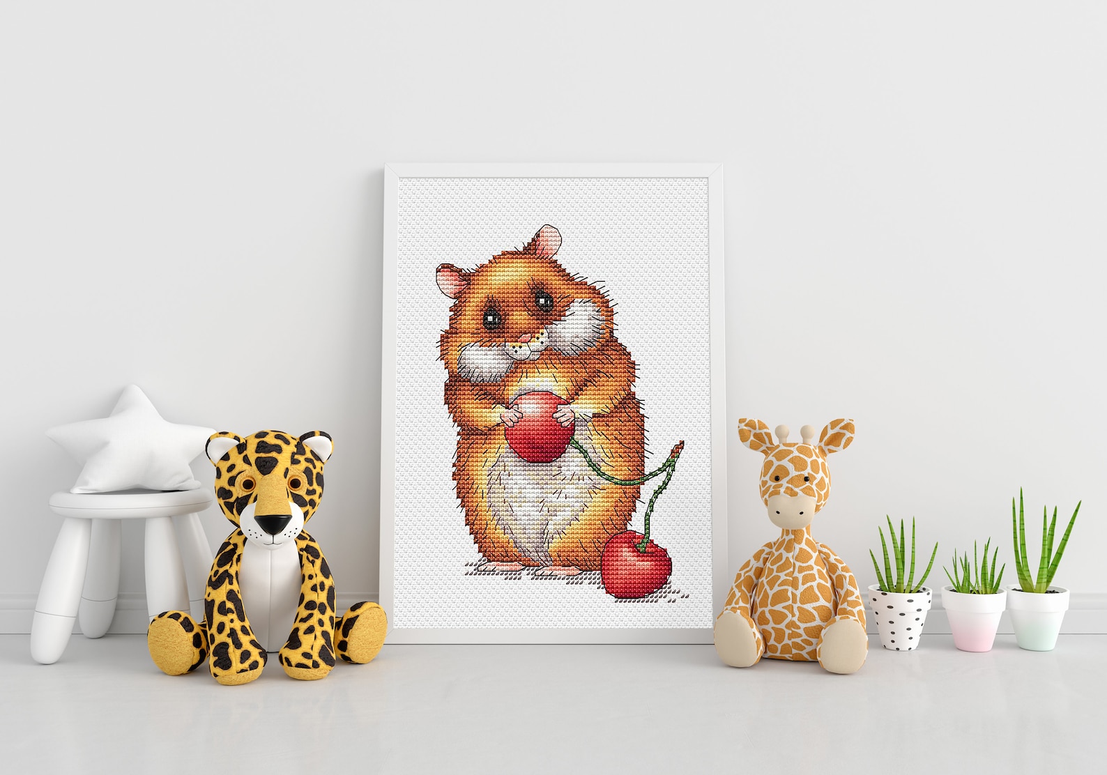 Hamster Cross Stitch Pattern PDF Cherry Cross Stitch Hamster | Etsy