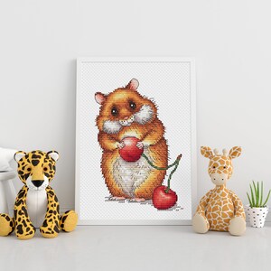 Hamster Cross Stitch Pattern PDF, Cherry Cross Stitch, Hamster Treats ...
