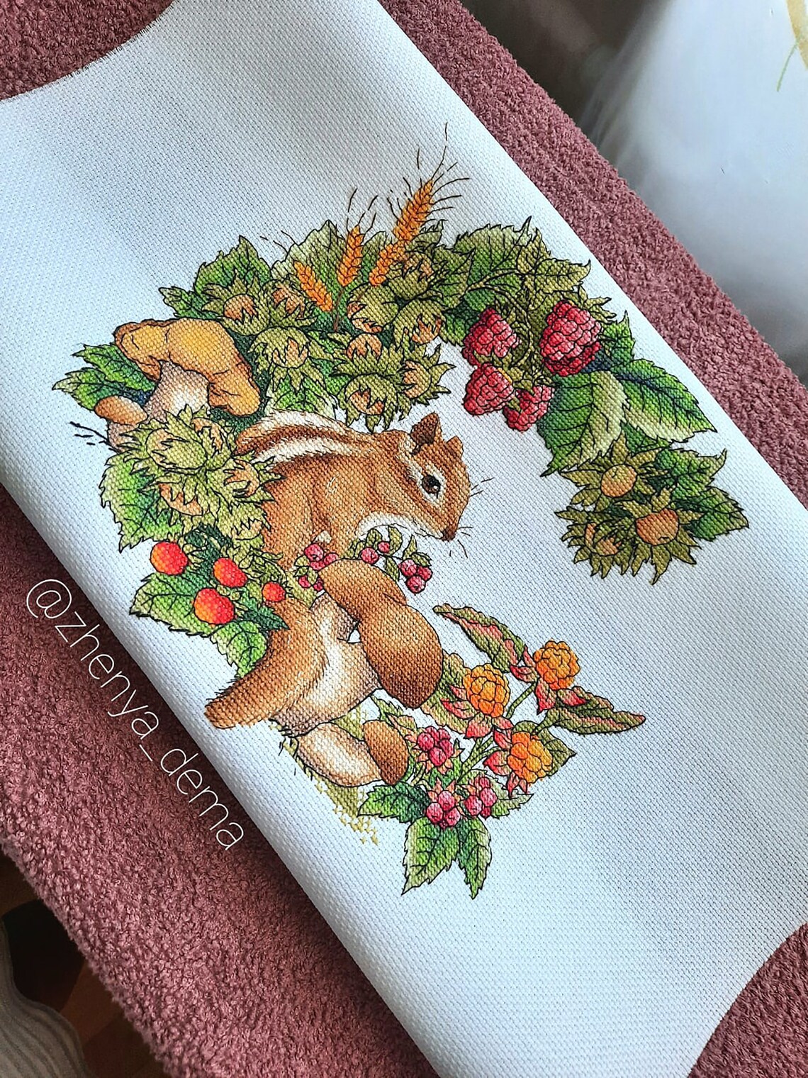 Chipmunk Cross Stitch Pattern PDF Fall Wreath Embroidery | Etsy