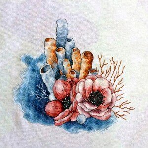 Coral Cross Stitch Pattern PDF, Nautical Flower Cross Stitch, Floral ...