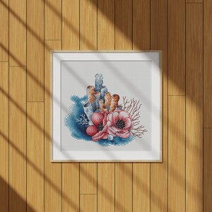 Coral Cross Stitch Pattern PDF, Nautical Flower Cross Stitch, Floral ...