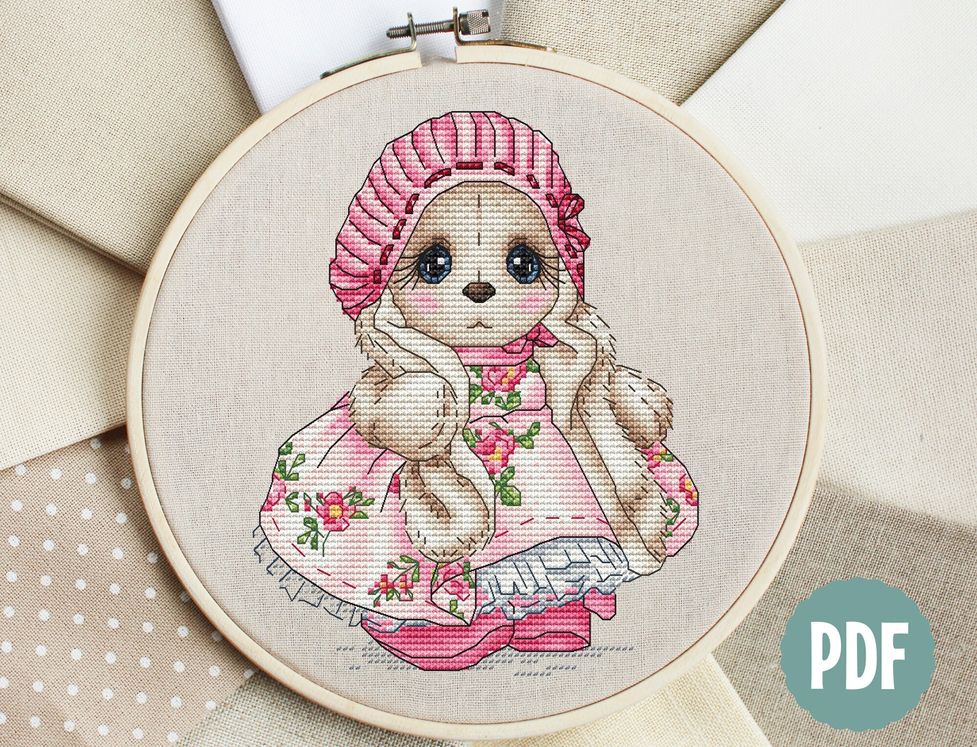 Pale Pink Dress Bunny Cross Stitch Pattern PDF Rabbit Cross | Etsy