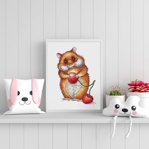 Hamster Cross Stitch Pattern PDF, Cherry Cross Stitch, Hamster Treats ...