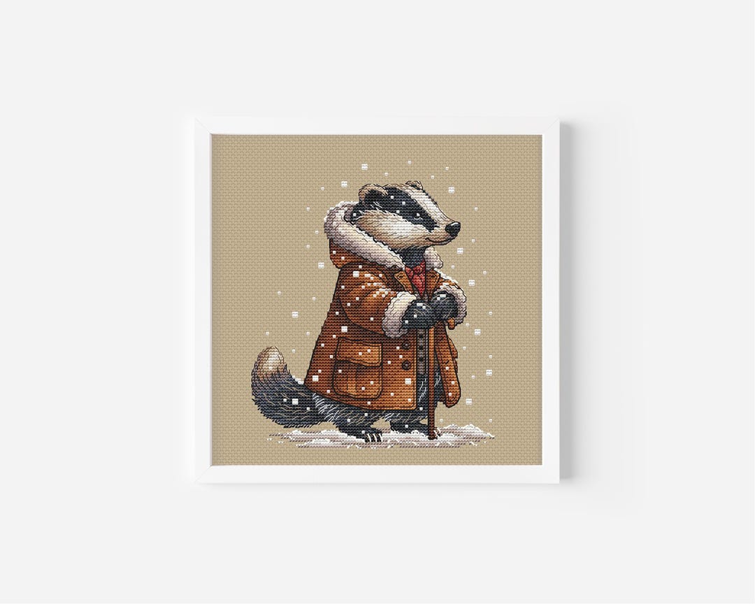Winter Badger Cross Stitch Pattern PDF, Mr Badger in Coat, Wind in the ...
