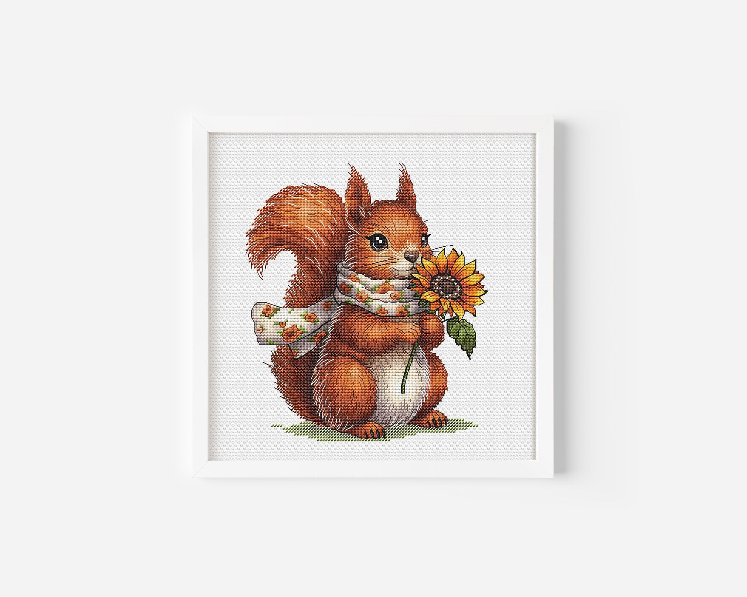 Squirrel With Sunflower Cross Stitch Pattern PDF, Cute Woodland Animal ...
