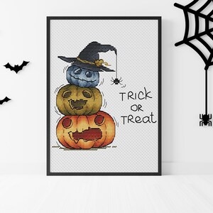 Pumpkin Cross Stitch Pattern PDF, Festive Halloween Cross Stitch Trick ...
