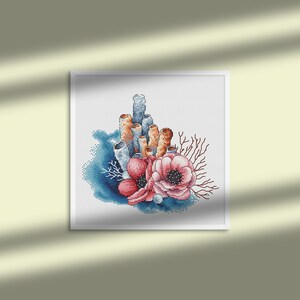 Coral Cross Stitch Pattern PDF, Nautical Flower Cross Stitch, Floral ...